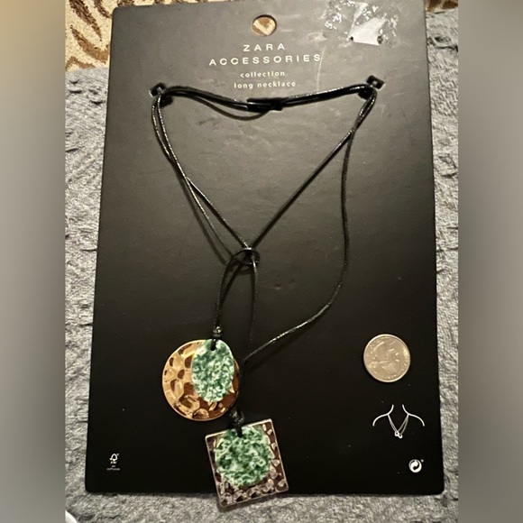 Zara | Jewelry | Nwt Zara Long Double String Stone Pendant Necklace ...